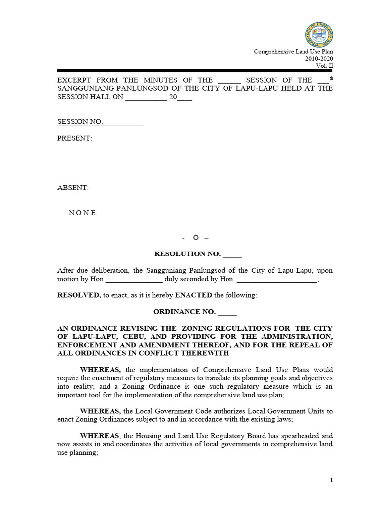 The Comprehensive Land Use Plan (CLUP) Vol. II (Zoning - Ordinance ...