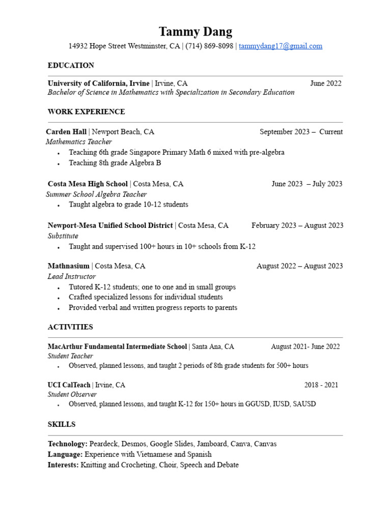Resume 2023 | PDF