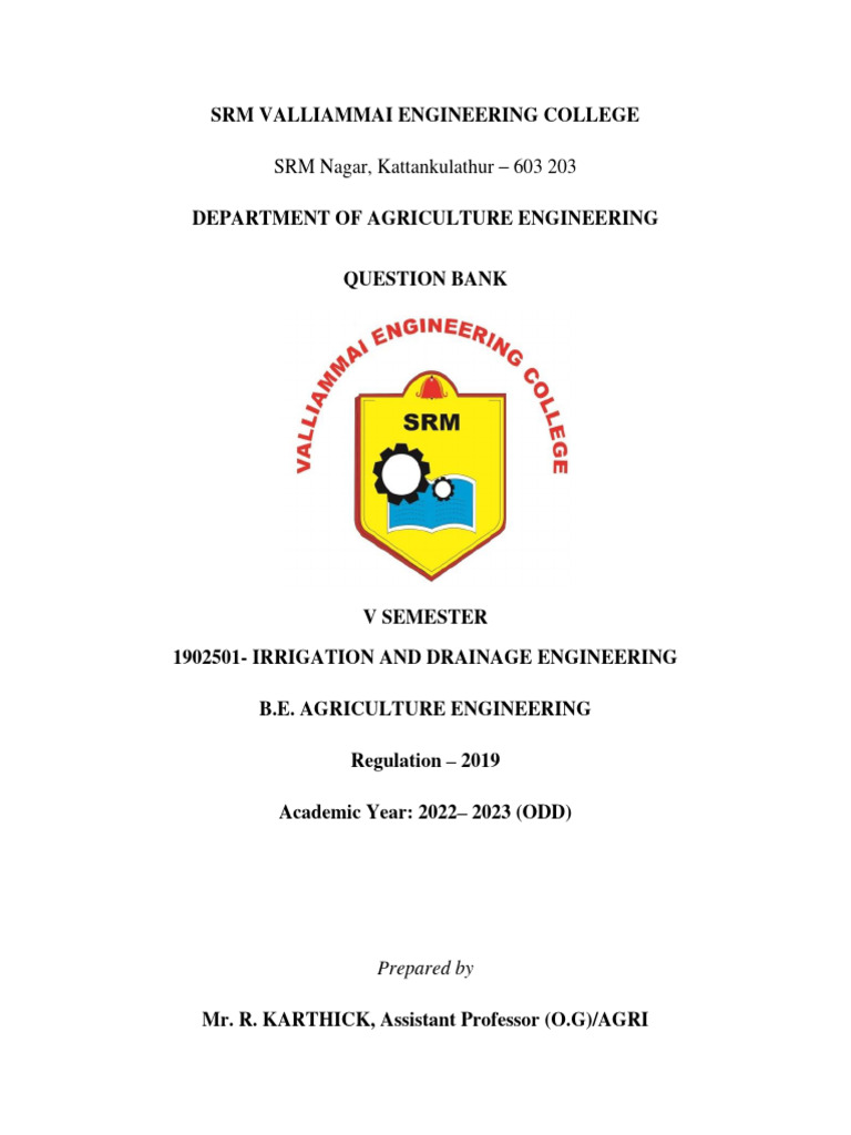 1902501 Irrigation and Drainage Engineering | PDF