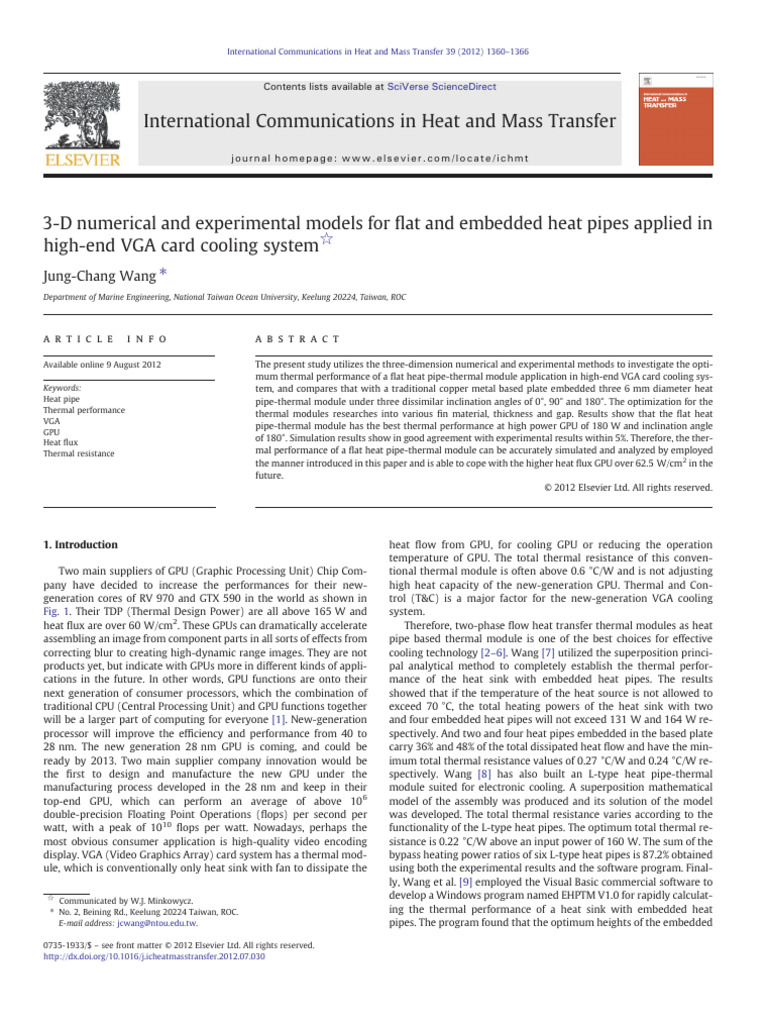 3-D Numerical and Experimental Models For Flat and Embedded Heat Pipes ...