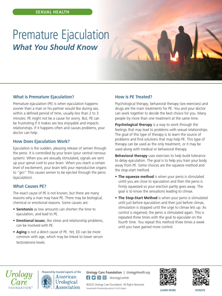 Premature Ejaculation Fact Sheet | PDF | Ejaculation | Clinical Medicine