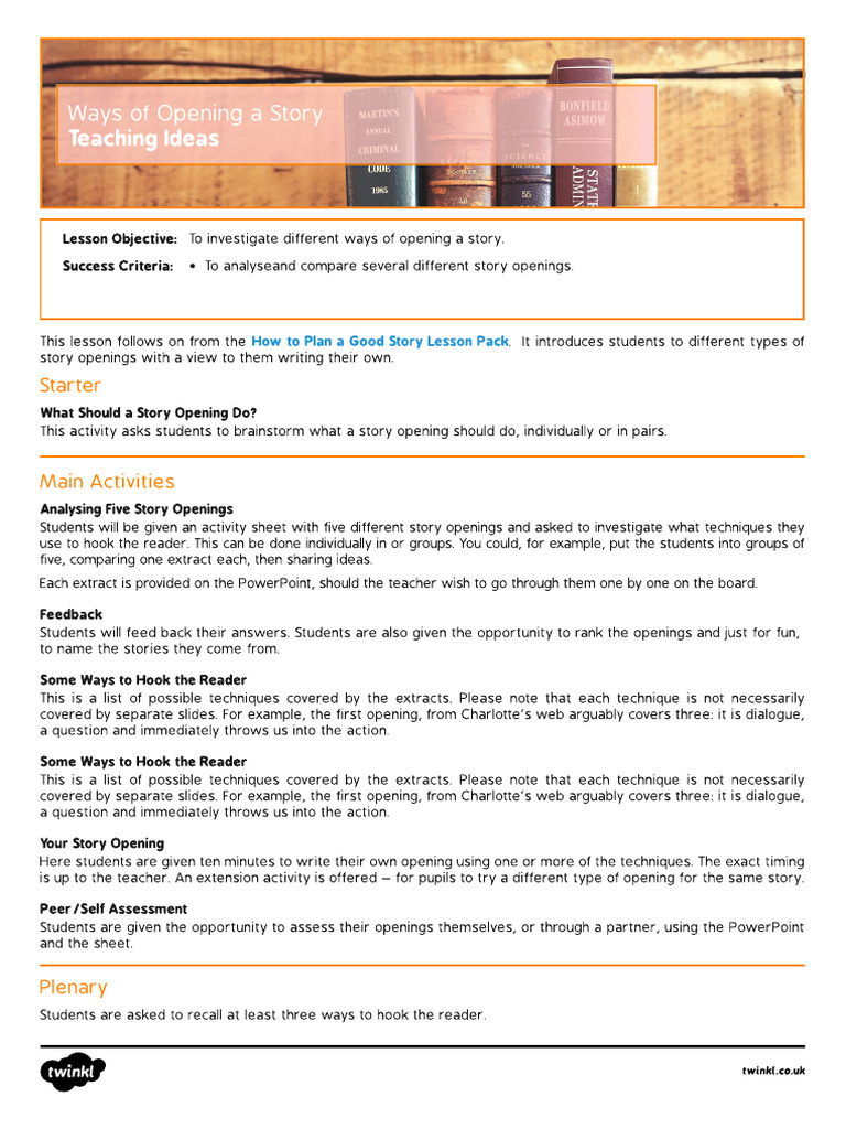 Ways of Opening A Story Teaching Ideas | PDF