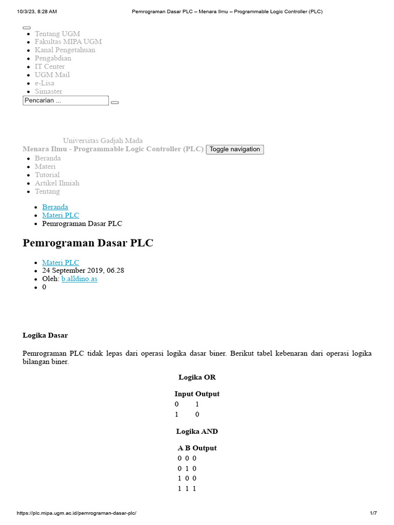 Pemrograman Dasar PLC – Menara Ilmu – Programmable Logic Controller (PLC) | PDF