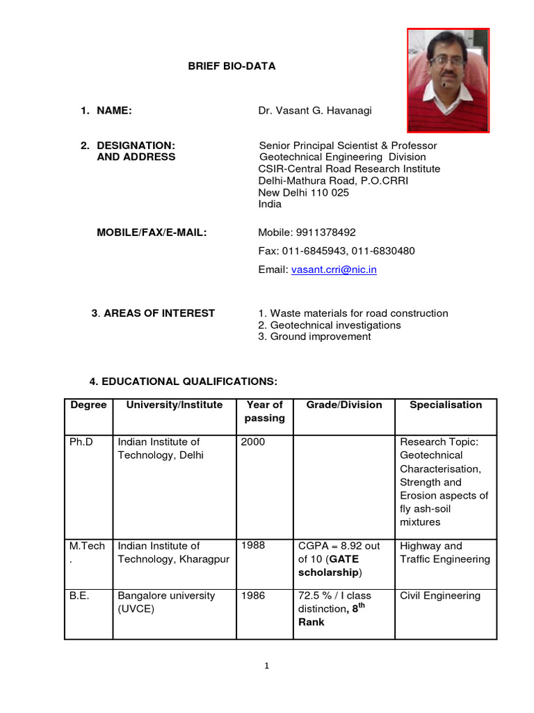 Brief Bio Data 1 Name 2 Designation and | PDF