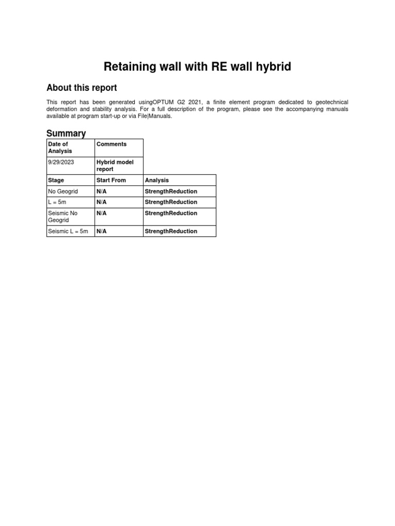 Hybrid Retaining Wall Analysis Report | PDF | Mechanical Engineering ...