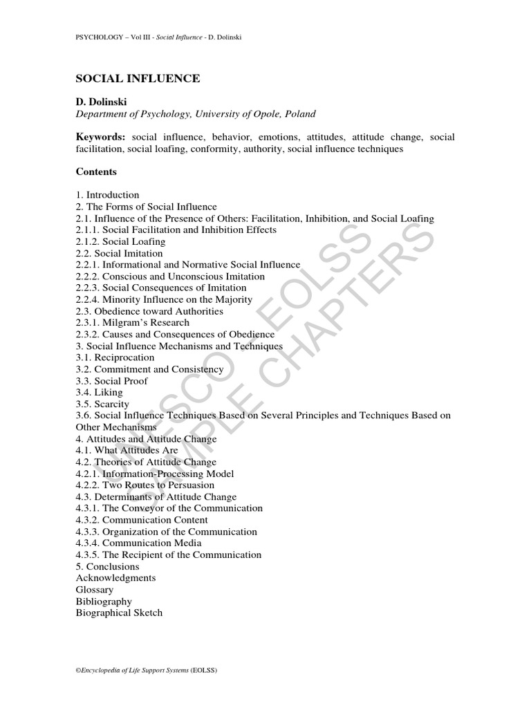 Unesco - Eolss Sample Chapters: Social Influence | PDF