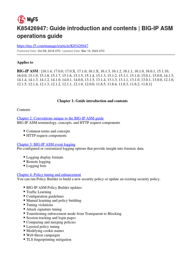 BIG-IP ASM Operations Guide Overview | PDF