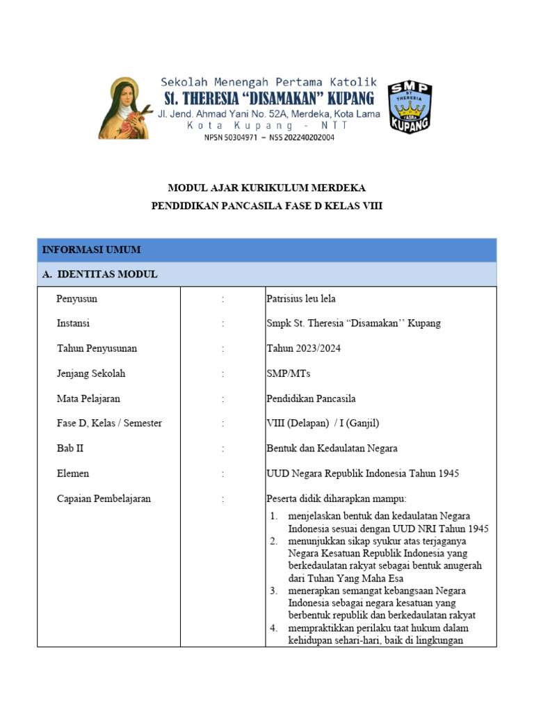 Modul Ajar Pancasila Kelas VIII SMP | PDF