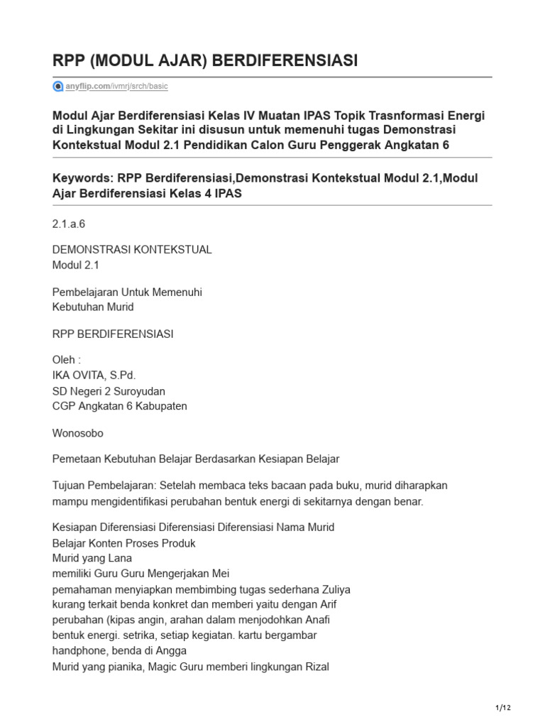 RPP Modul Ajar Berdiferensiasi | PDF