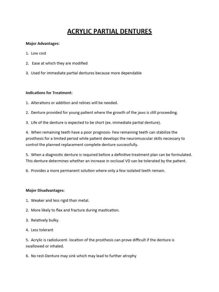 ACRYLIC PARTIAL DENTURES (Handout) | PDF