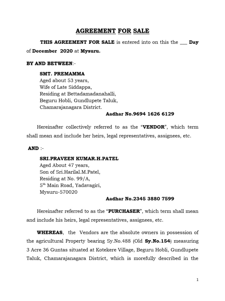 Sale - Agreement - Sy - No.488-Praveen Kumar Patel | Download Free PDF ...
