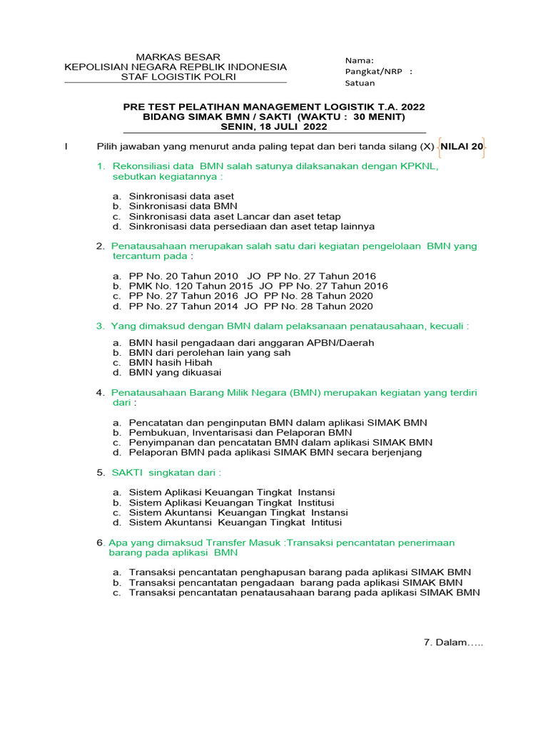 Pre Tes Fpu Minusca V 2022 | PDF