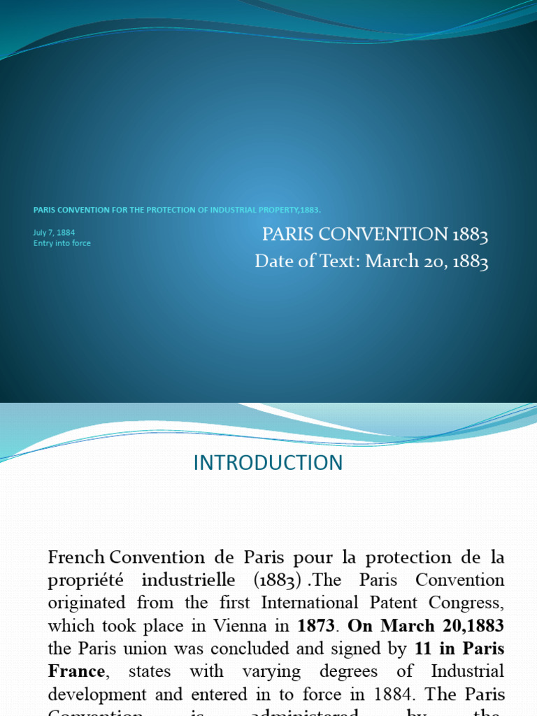 Paris - Convention ... | PDF | Patent | World Intellectual Property Organization
