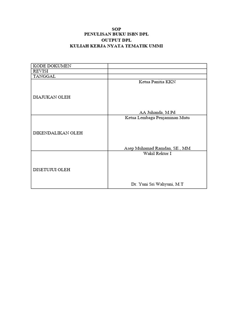SOP Penulisan Buku ISBN Bagi DPL Output KKN 21 Juni 2021 | PDF