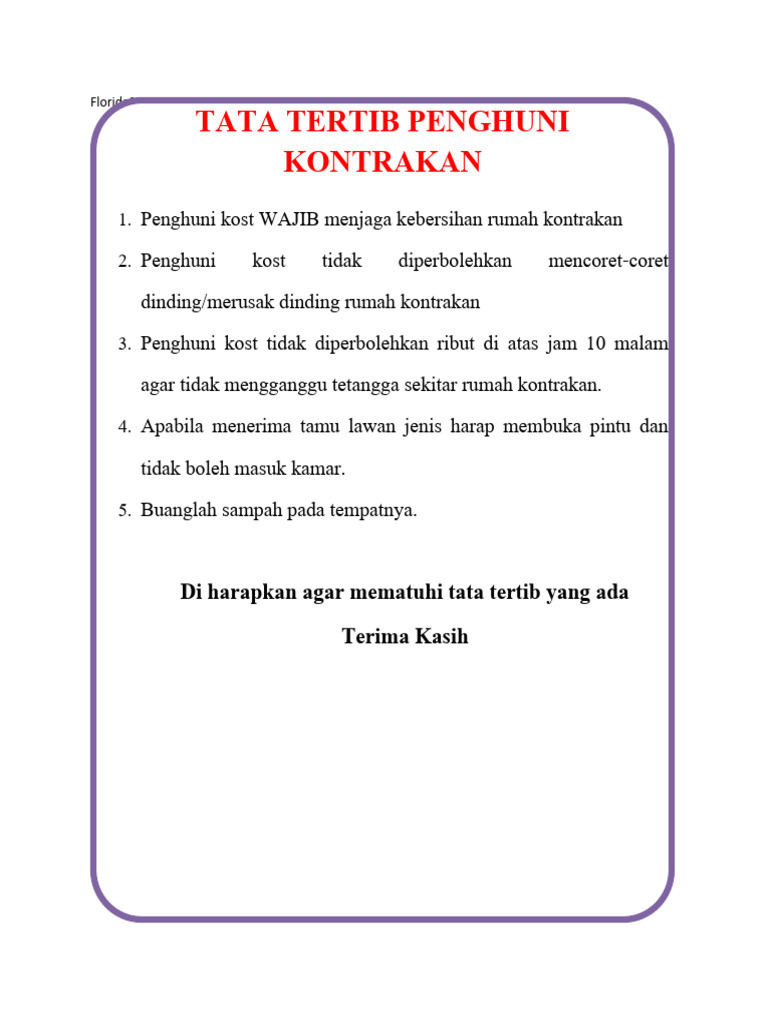 Tata Tertib Rumah Kontrakan | PDF
