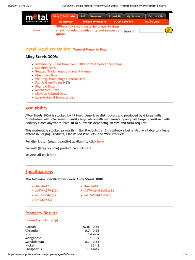 300M - Alloy Steels Material Property Data Sheet - Product Availability ...