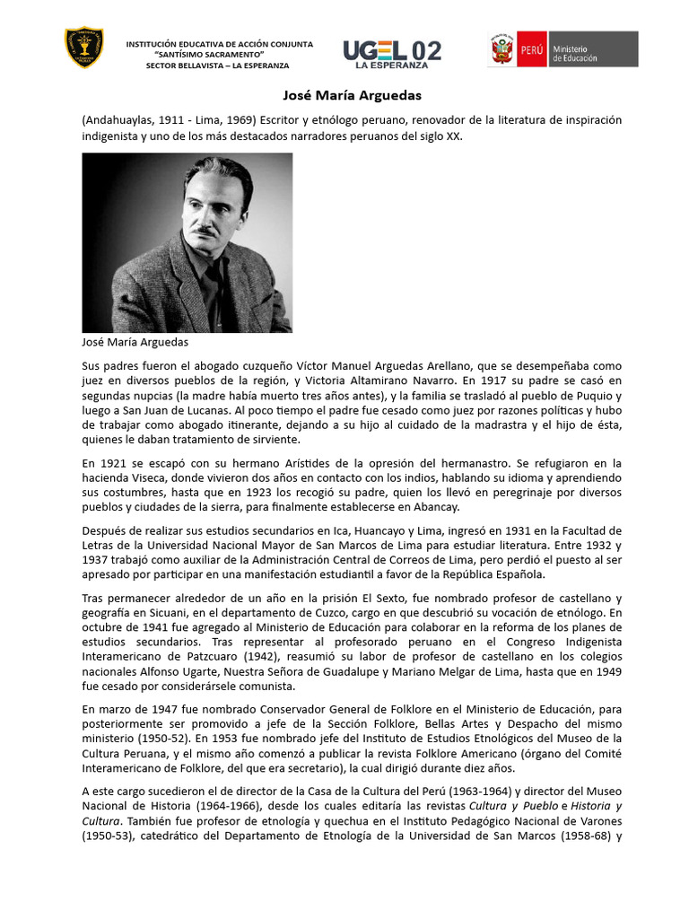VIDA Y OBRA DE JOSÉ MARÍA ARGUEDAS | PDF