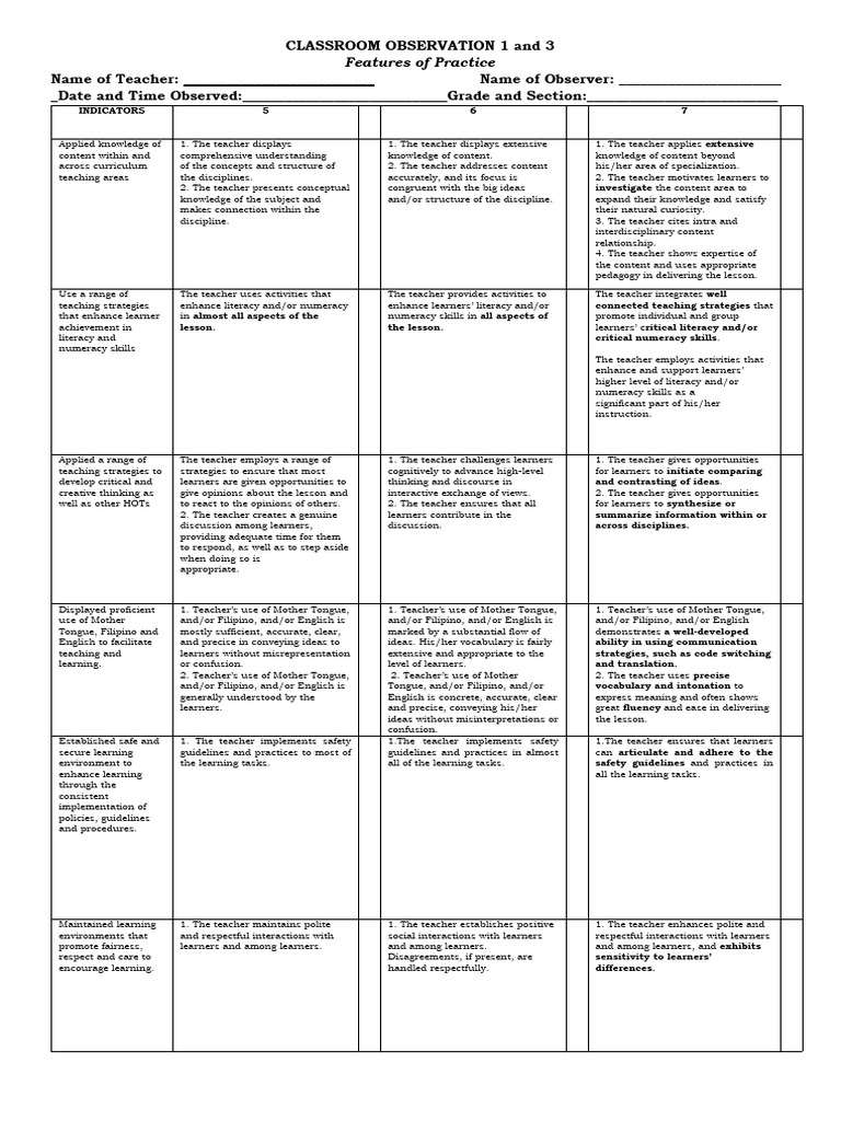 CO Checklist - For PT - SY 2023 2024 | PDF | Teachers | Learning