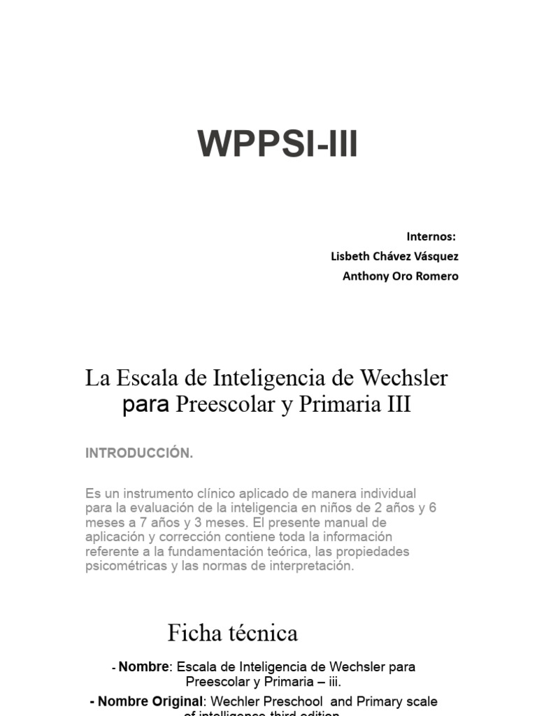 Evaluación Infantil: WPPSI-III | PDF | Aprendizaje | Memoria