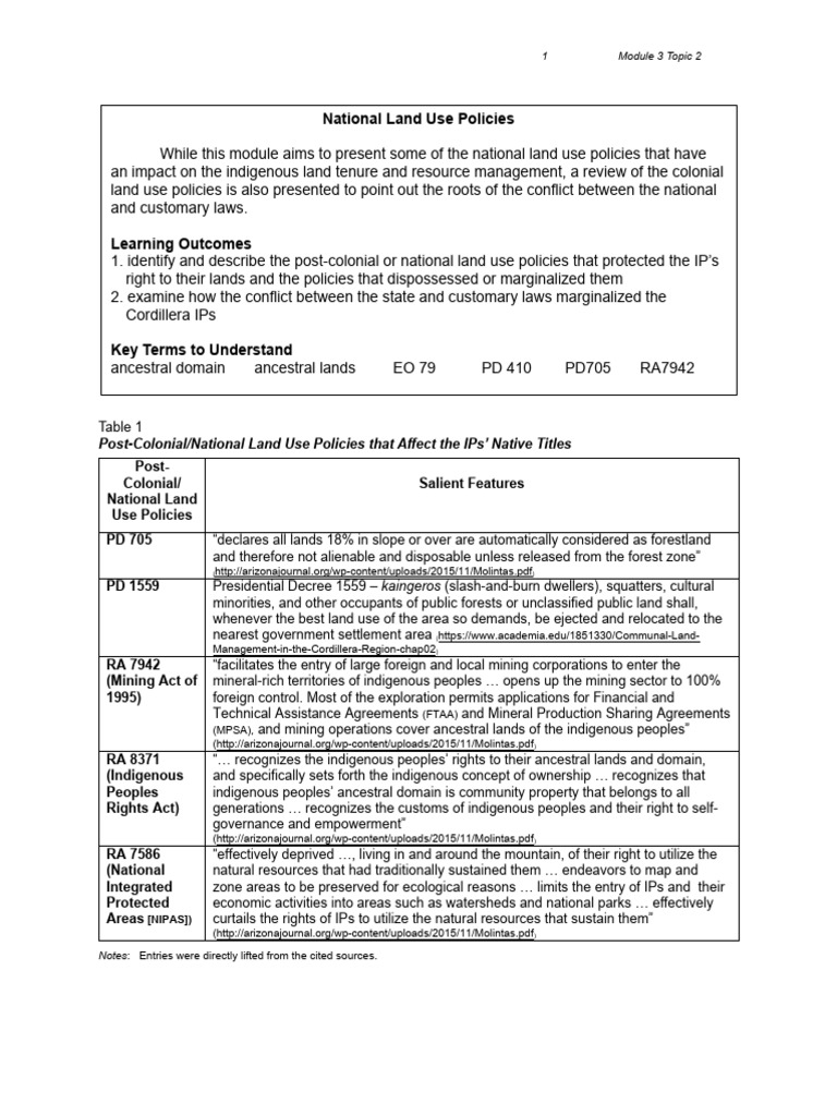 Module 3 Topic 2 - National Land Use Policies | PDF | Indigenous Peoples | Mining