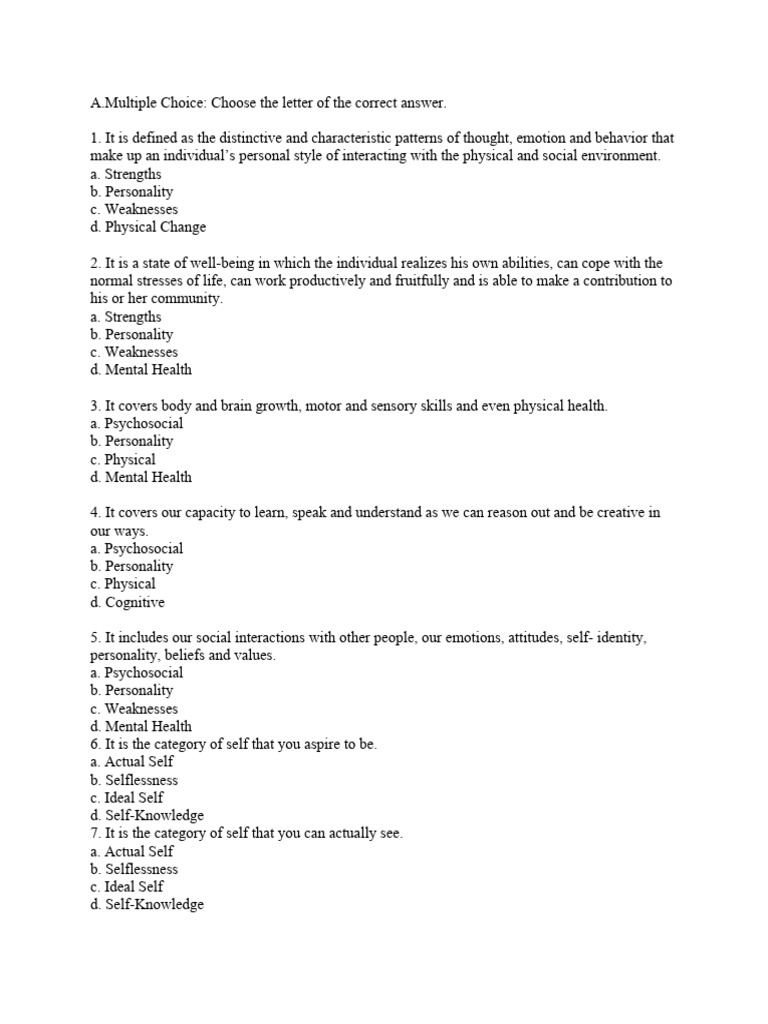 Perdev Answer Key 3rd Quarter | PDF