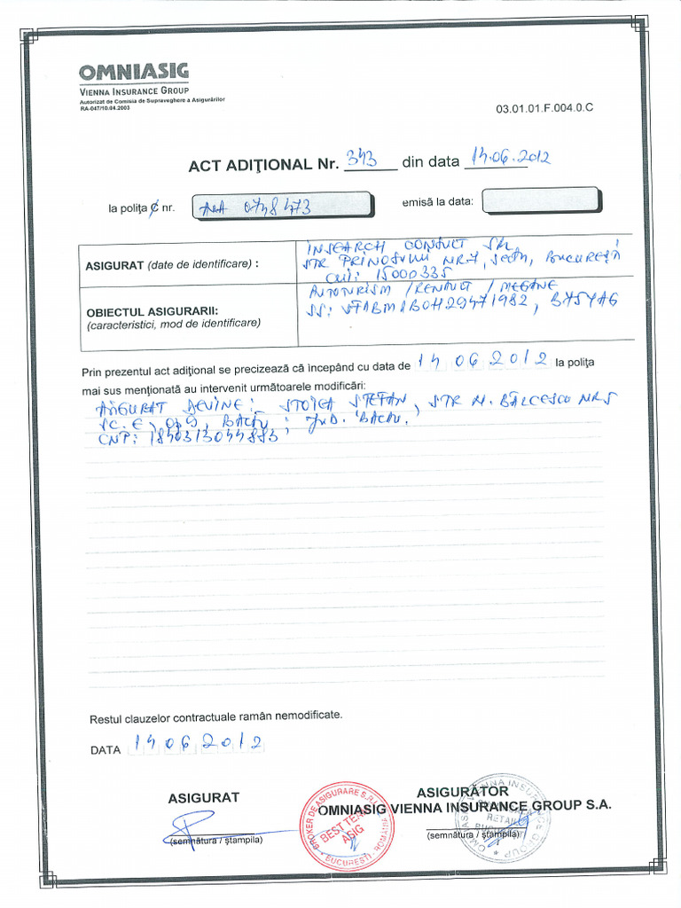 Act Aditional Schimbare Beneficiar | PDF