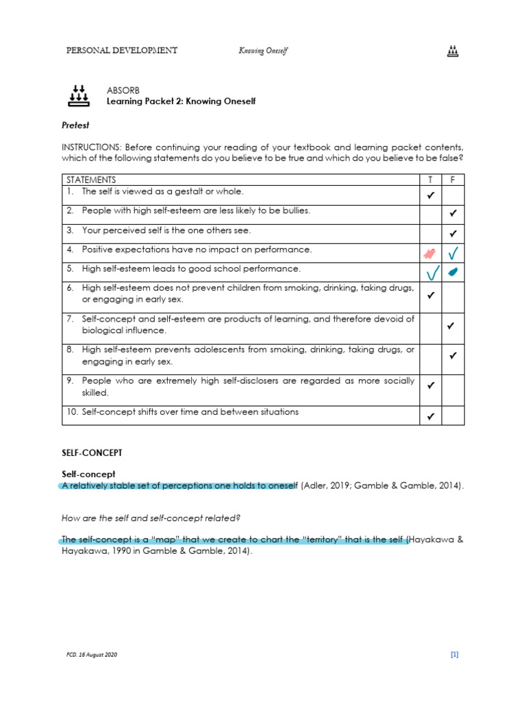 Lesson 1 Knowing Oneself | PDF | Self Concept | Self Esteem