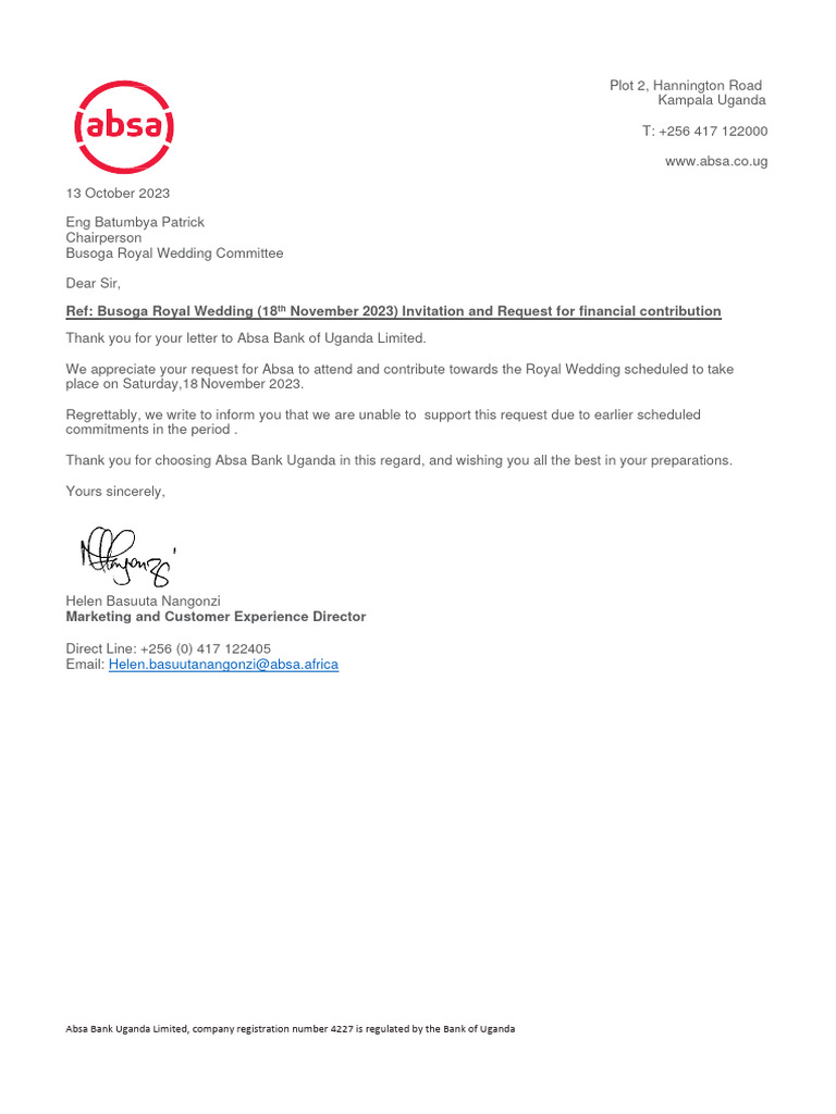 Busoga Royal Wedding Response Letter | PDF