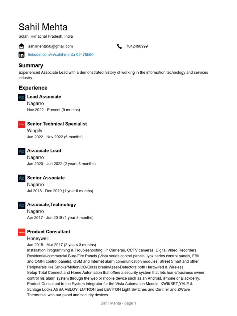 Resume Sahil Mehta | PDF