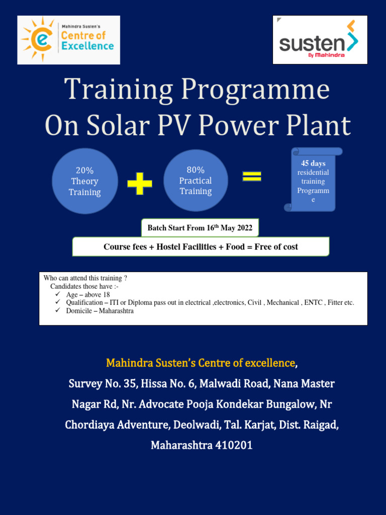 Solar PV Power Plant 45 Days Training Programme | PDF