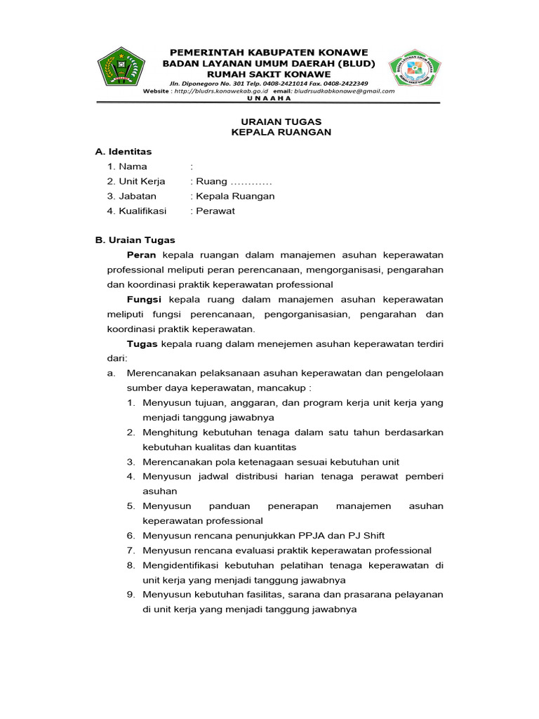 Format Uraian Tugas Karu, Ppja, PJ Shift, Pa | PDF