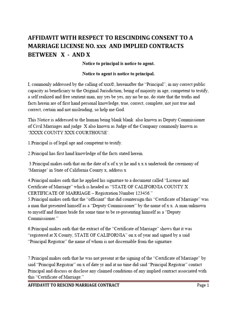 Rescind Marriage License Affidavit | PDF