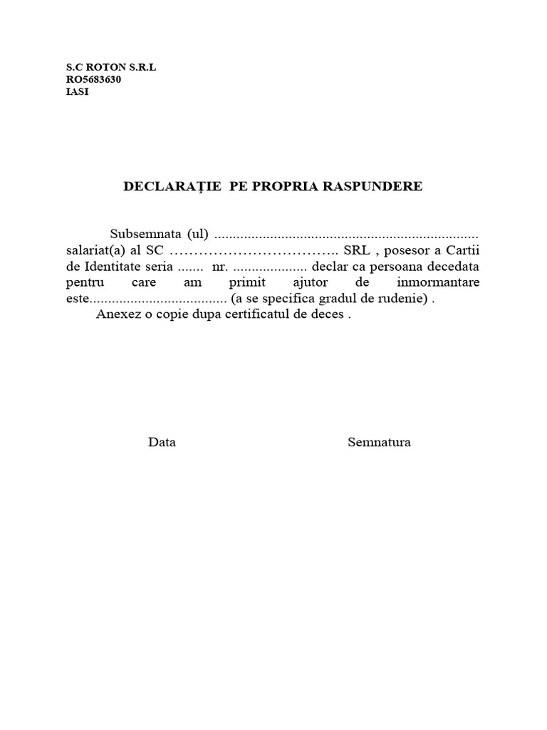 Declaratie Ajutor Deces | PDF