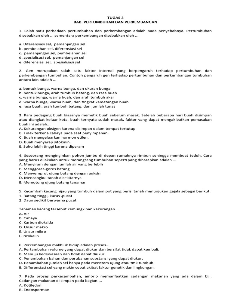 TUGAS 2a. SOAL PERTUMBUHan Dan Perkembangan | PDF