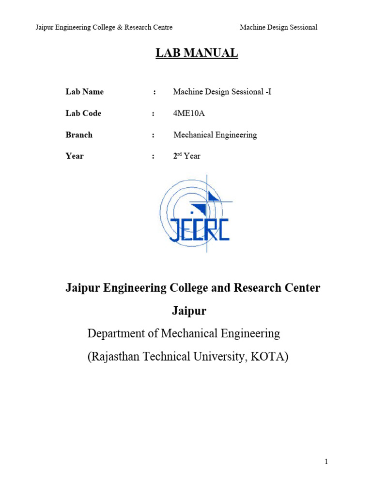 Machine Design Sessional I Lab Manual 1 Pdf 
