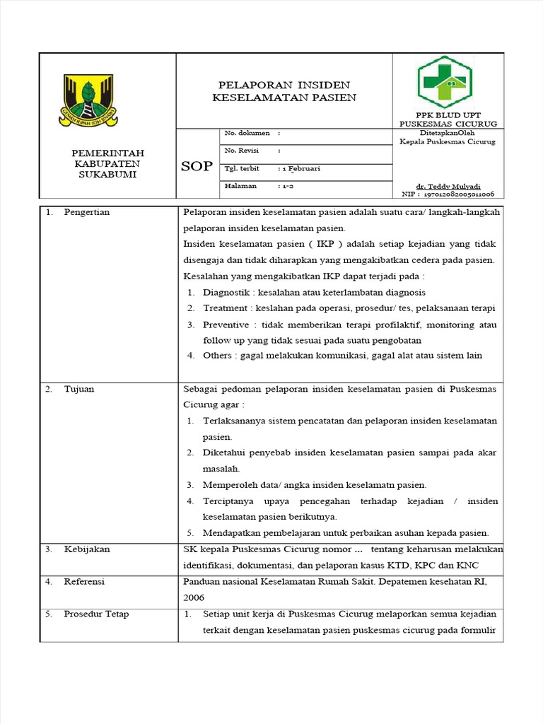 Sop-Pelaporan-Insiden-Keselamatan-Pasien PKM KAMBATA | PDF