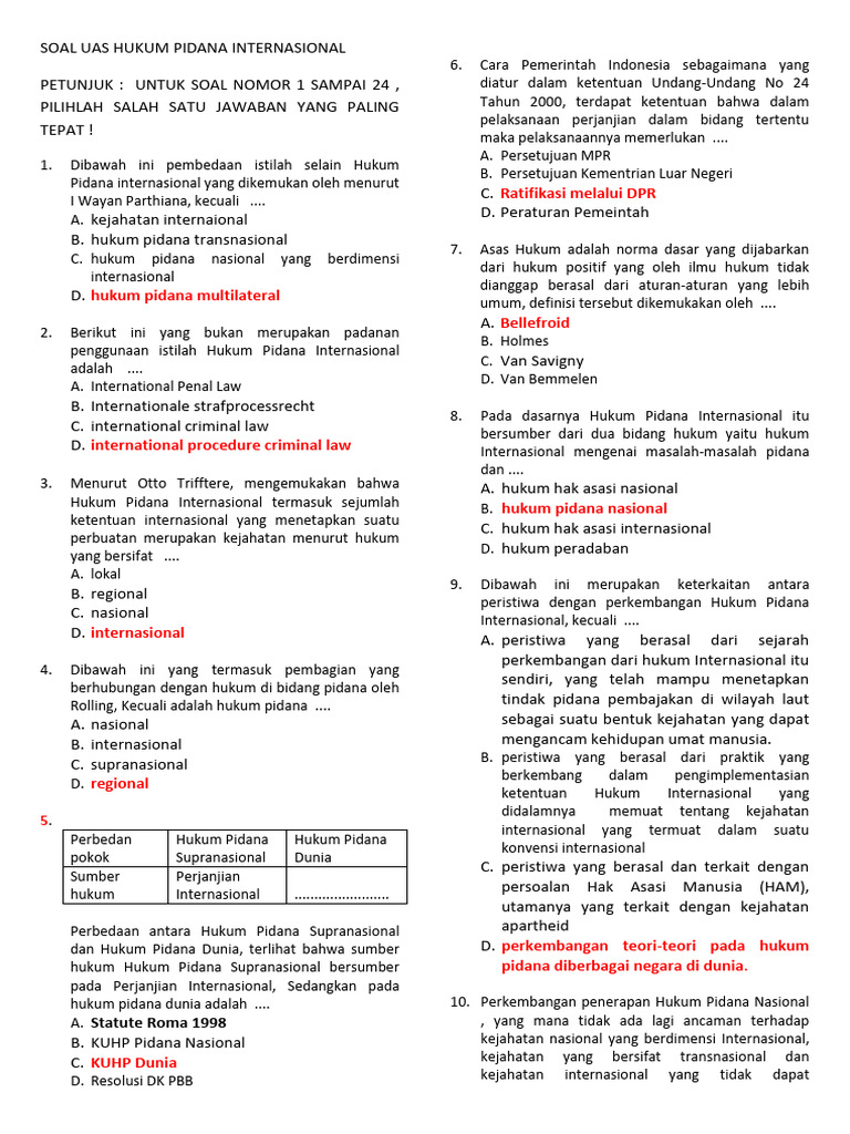 Soal Uas Hukum Pidana Internasional SMSTR 7 | PDF