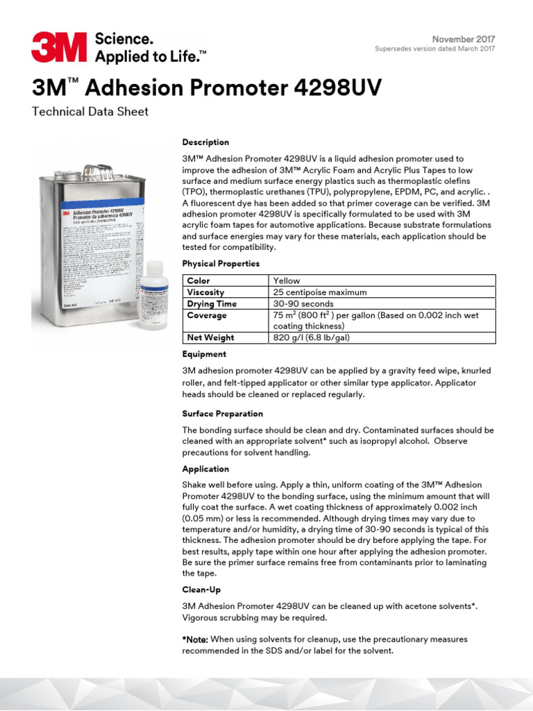 3M Adhesion Promoter 4298UV: Technical Data Sheet | PDF
