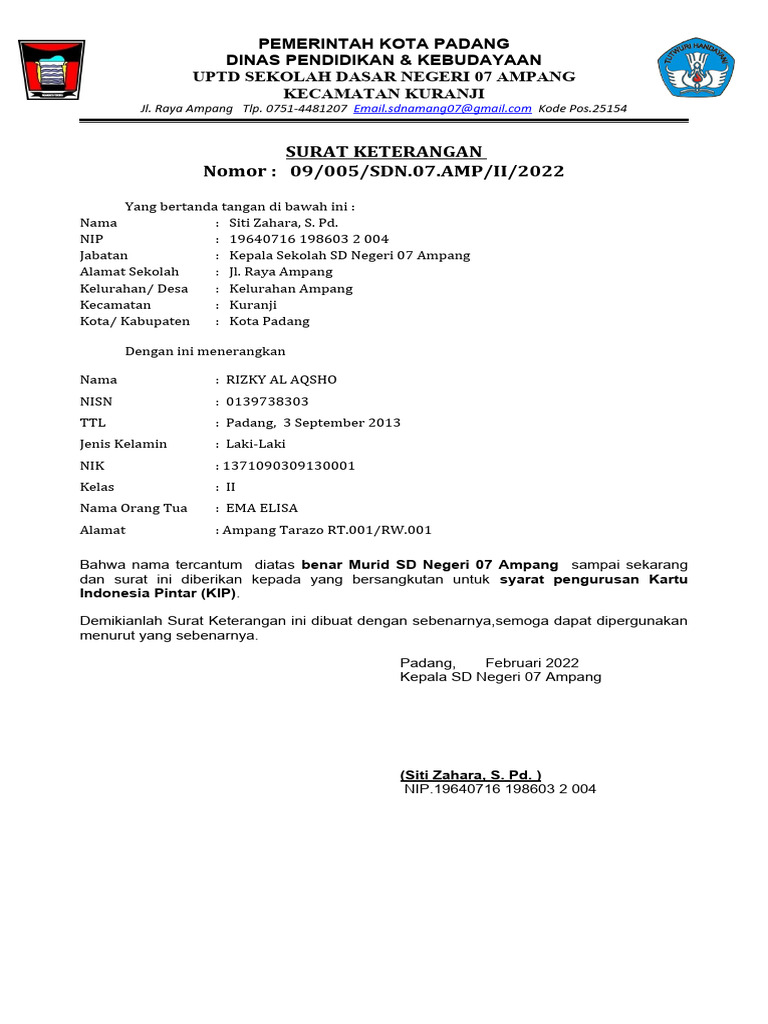 Surat Keterangan Siswa | PDF