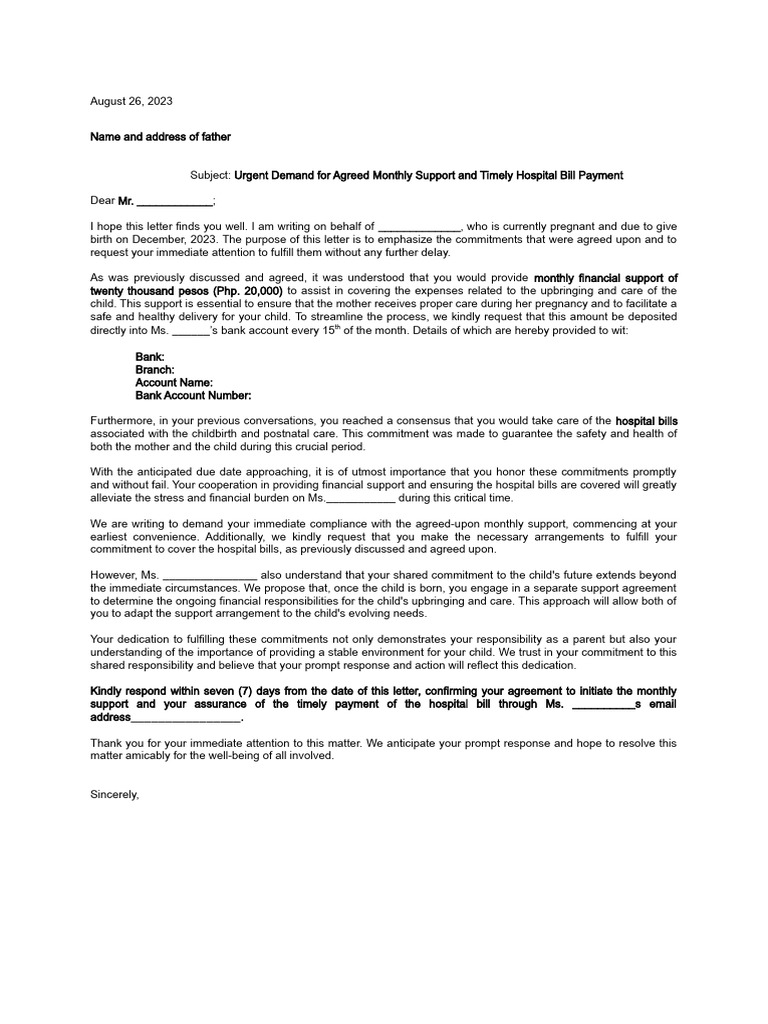 Demand Letter For Support | PDF | Human Development