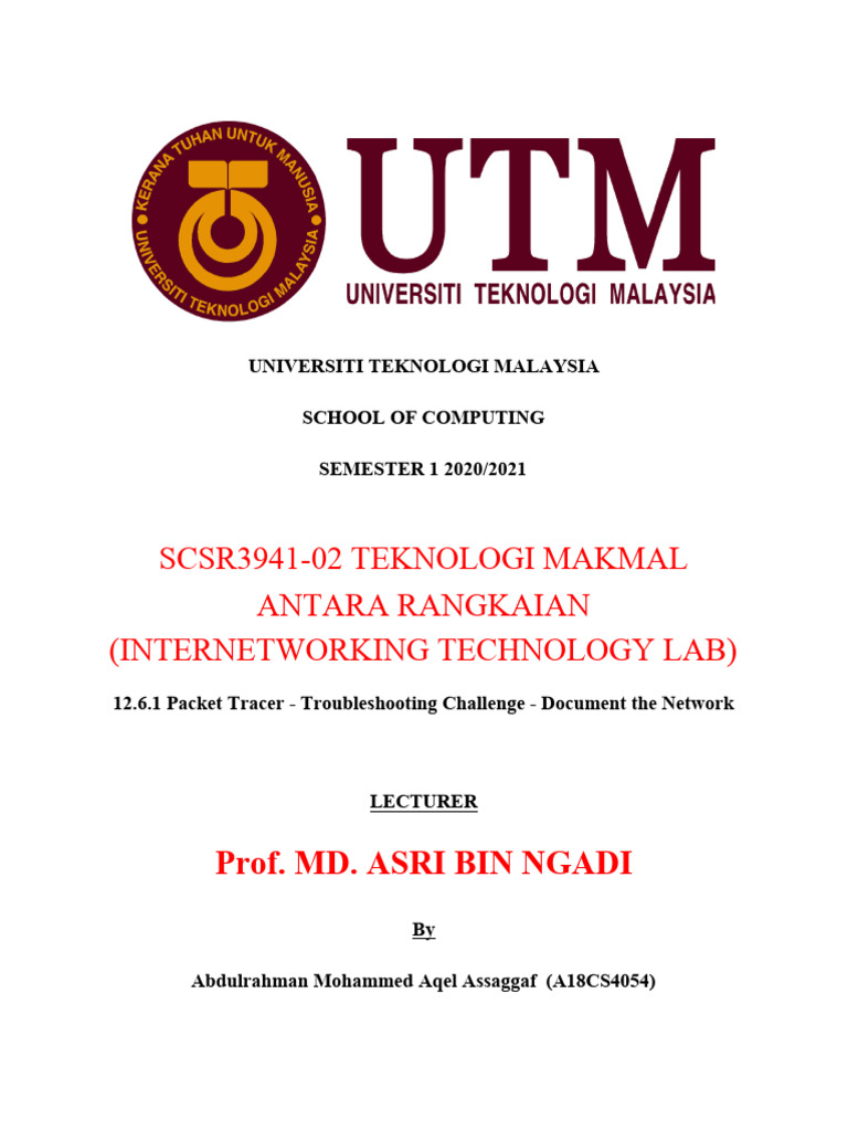 12 6 1 Packet Tracer Troubleshooting Challenge Document The Network Pdf Computer Network