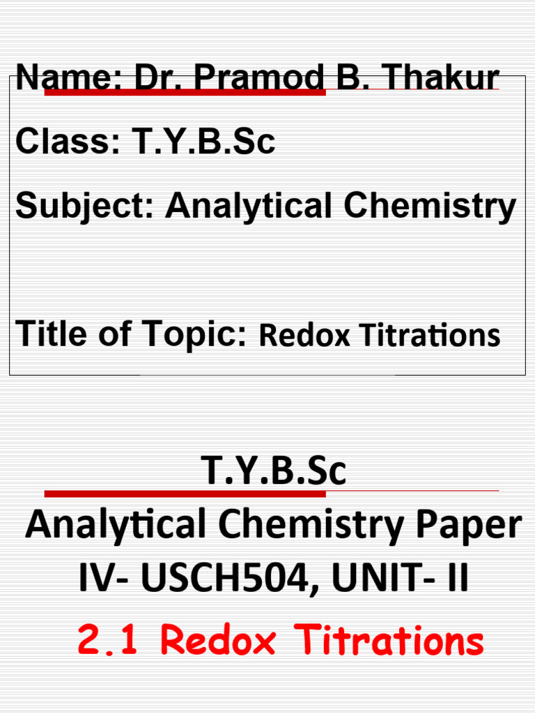 Redox Titrations and Indicators | PDF | Titration | Chemistry