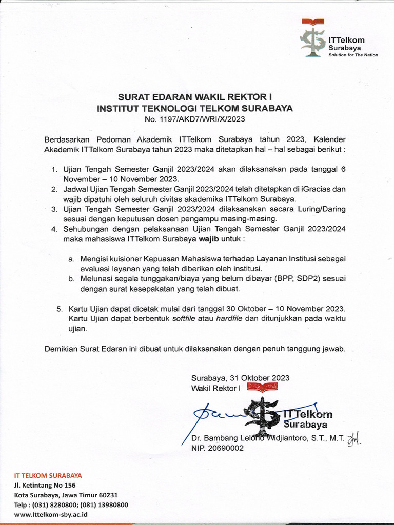 1197 - AKD7 - WRI - X - 2023 Surat Edaran Ujian Tengah Semester Semester Ganjil 2023-2024 | PDF