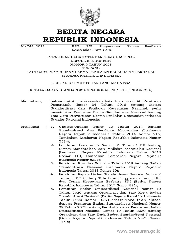 Peraturan BSN No 9 Tahun 2023 | PDF