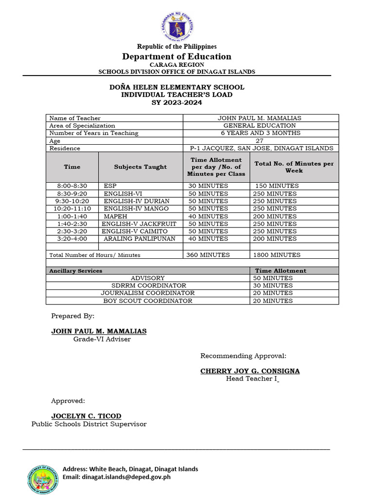 Individual-Teachers-Load - JOHN PAUL | PDF | Philippines