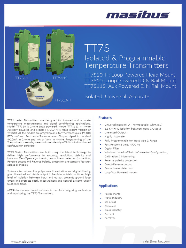 Masibus TT7S Temperature Transmitters | PDF | Electronics | Electricity