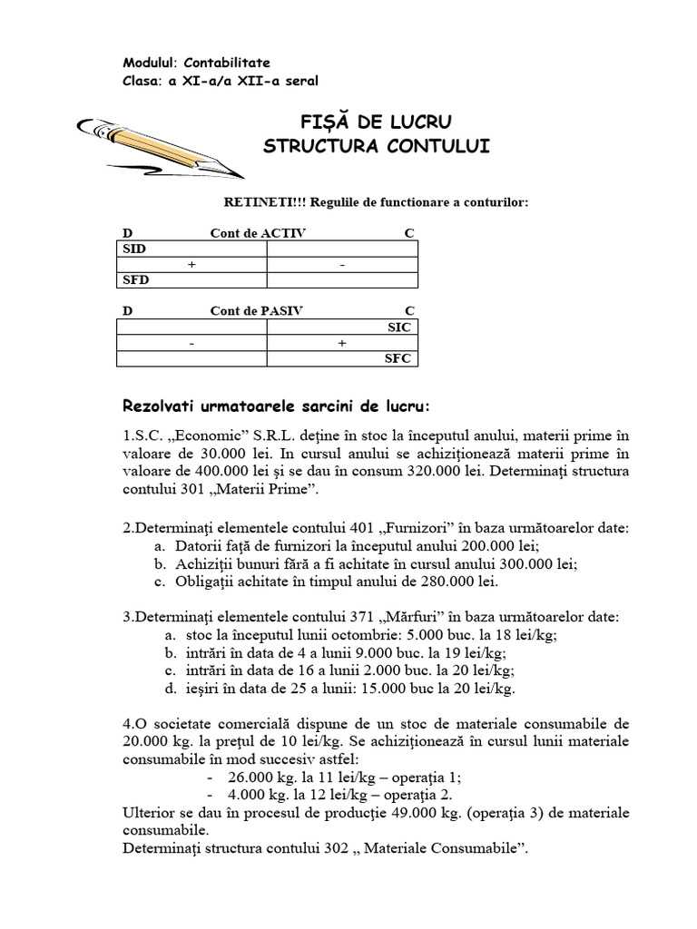 FISA DE LUCRU - Structura Contului | PDF