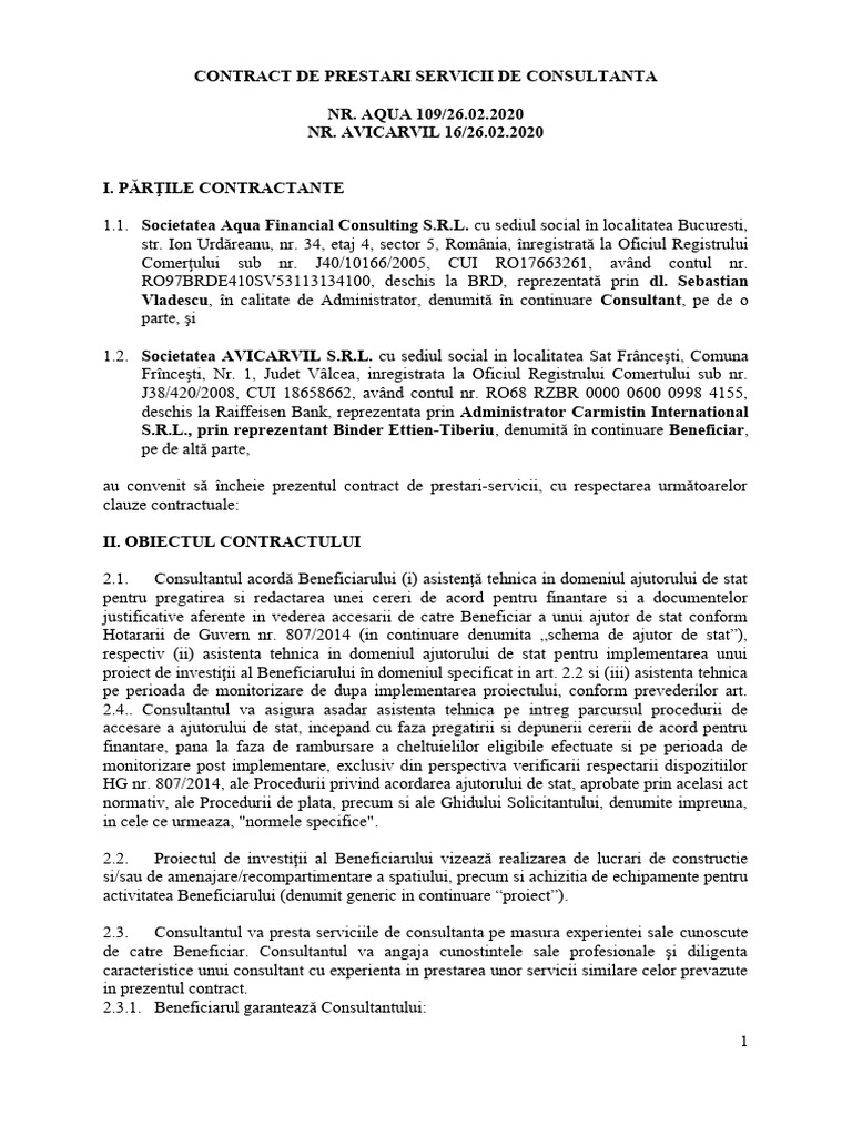 Contract de Consultanta AQUA - AVICARVIL | PDF