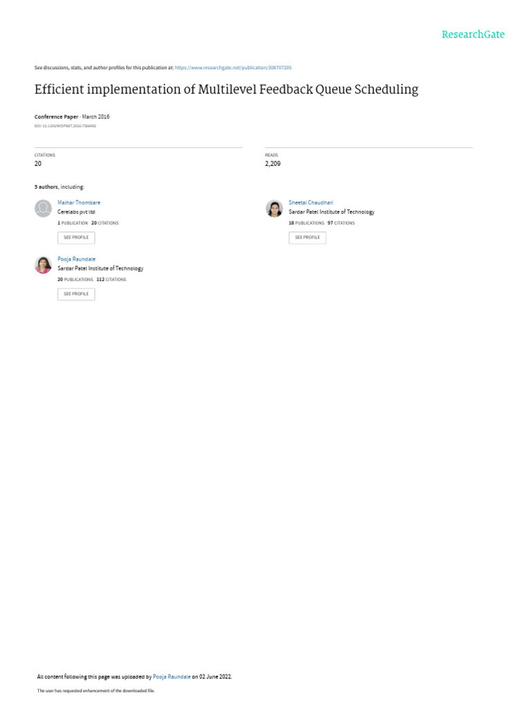 Efficient Implementation of Multilevel Feedback Queue Scheduling | PDF