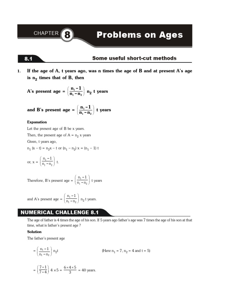 Problems On Ages | PDF | Division (Mathematics) | Mathematical Objects